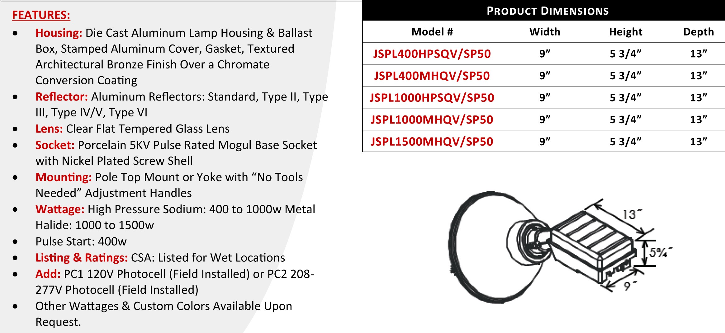 1000 Watt Metal Halide M47 Sports Lighter Flood Light 480V – WESTGATE10