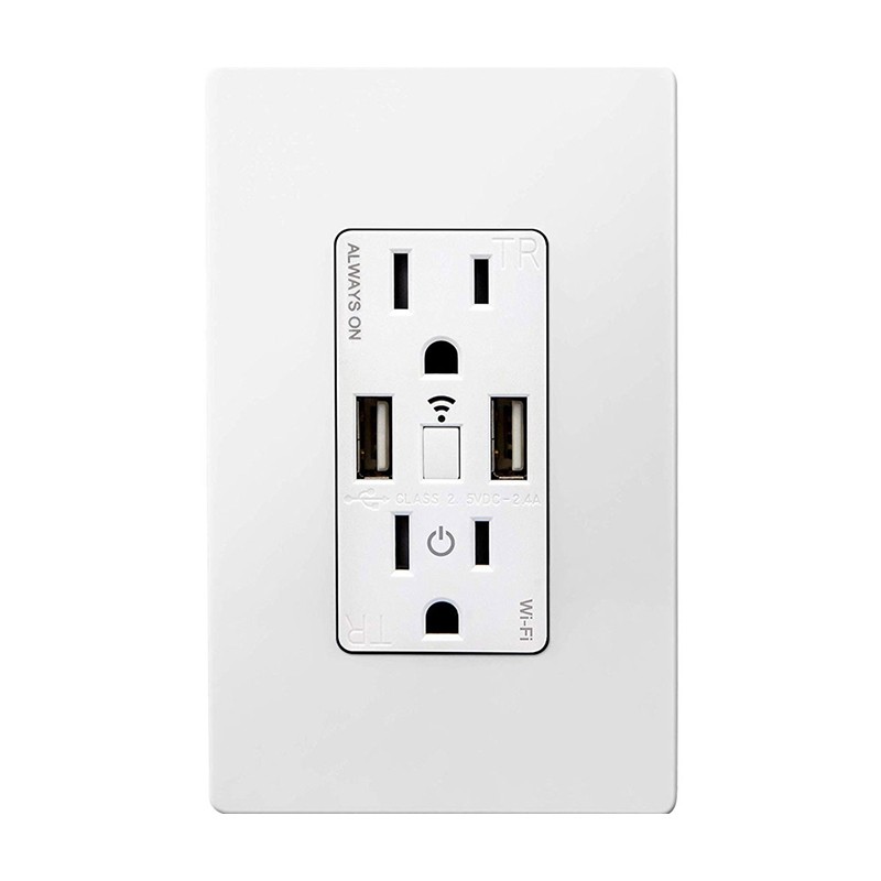 Enerlites WF2UM-W Smart Wi-Fi 2.4 Amp USB Outlet And 15 Amp 120-Volt ... Enerlites WF2UM-W Smart Wi-Fi 2.4 Amp USB Outlet And 15 Amp 120-Volt ...