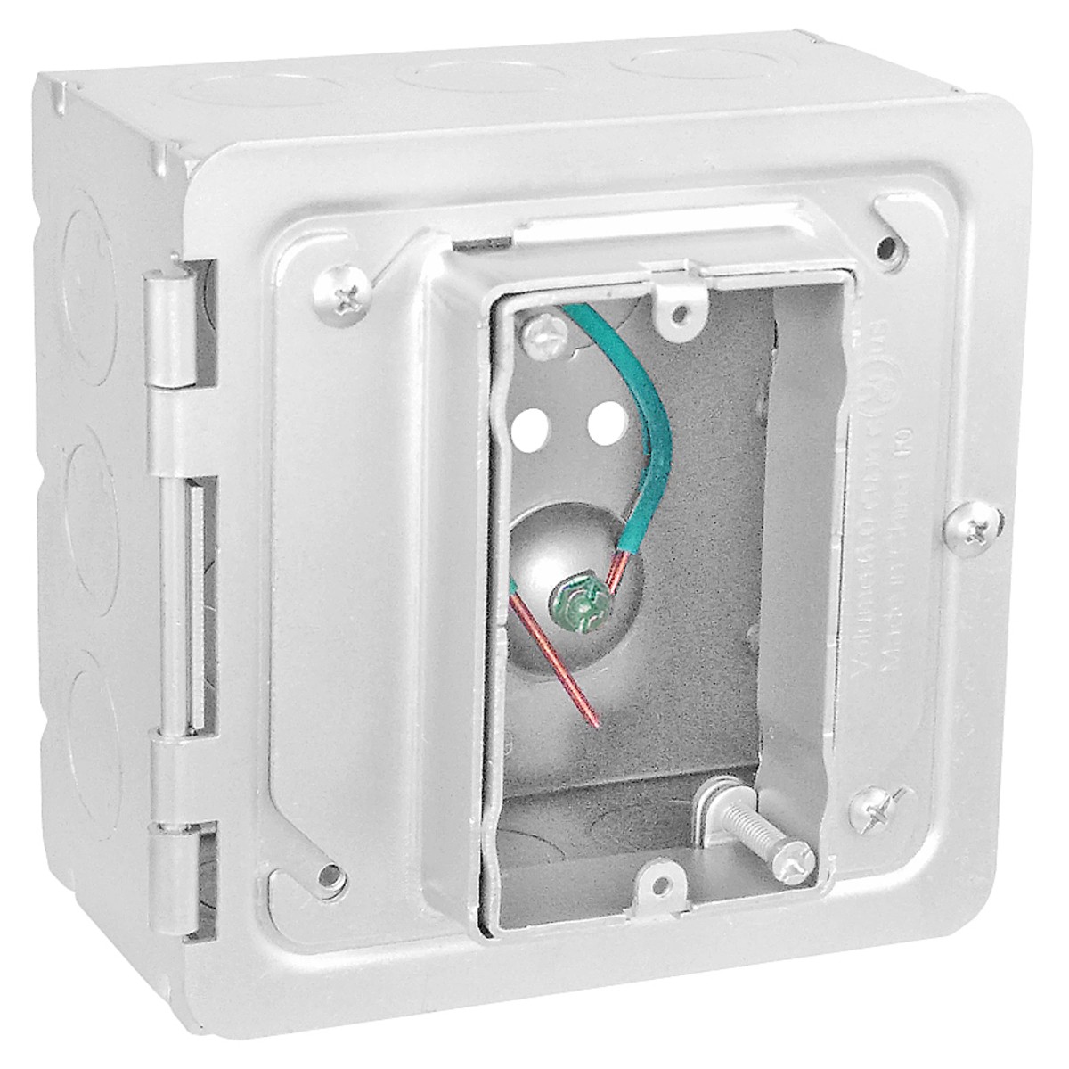 Garvin Southwire 5 Inch Square Box With Hinged 3/4 To 1-1/2 Inch One Gang Adjustable Device Ring ...