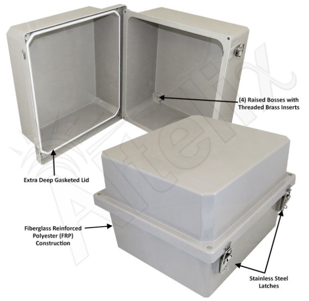 ALTELIX NF141210 14x12x10 Fiberglass Weatherproof NEMA 4X Enclosure ...